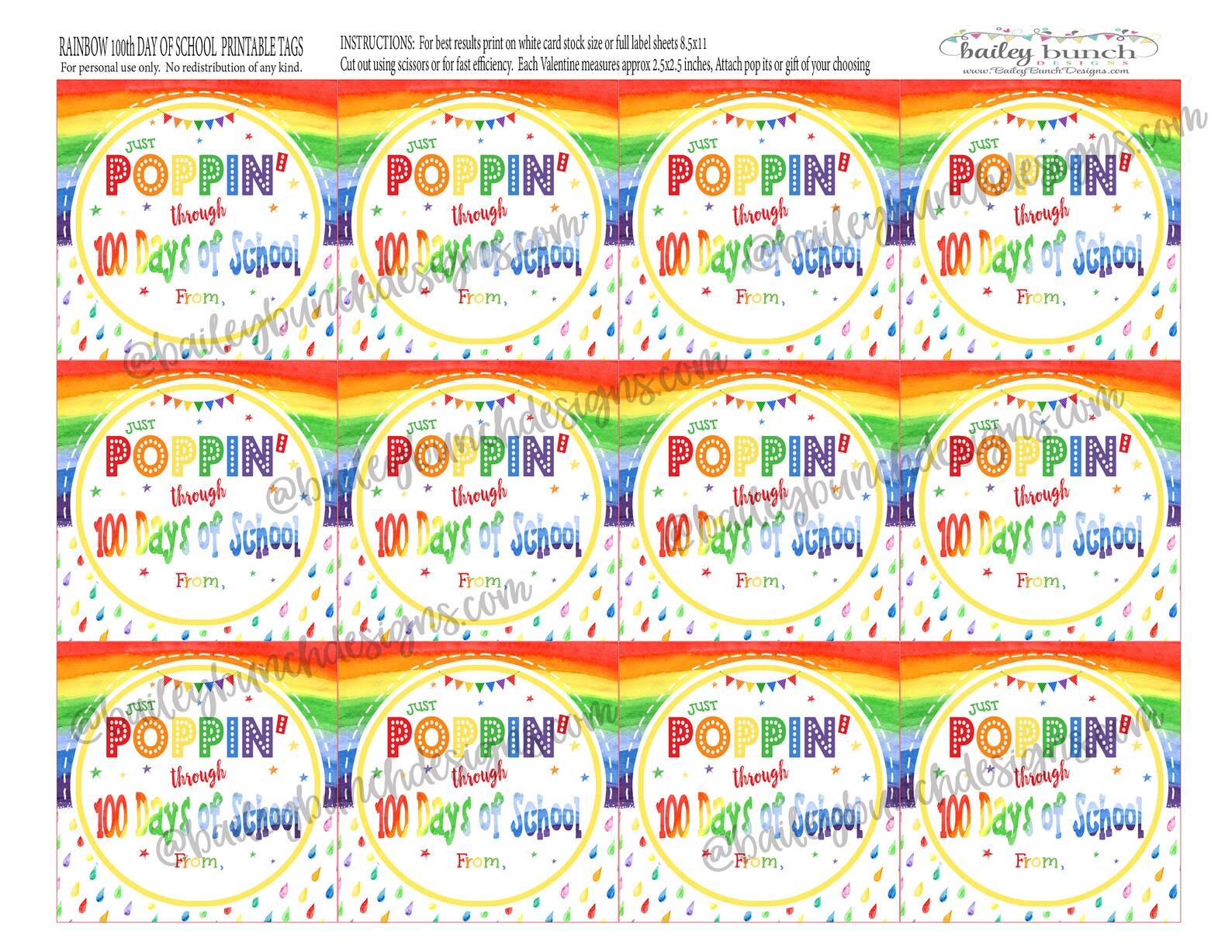 Rainbow 100th Day of School Pop It Tags 100th Day of School - Etsy