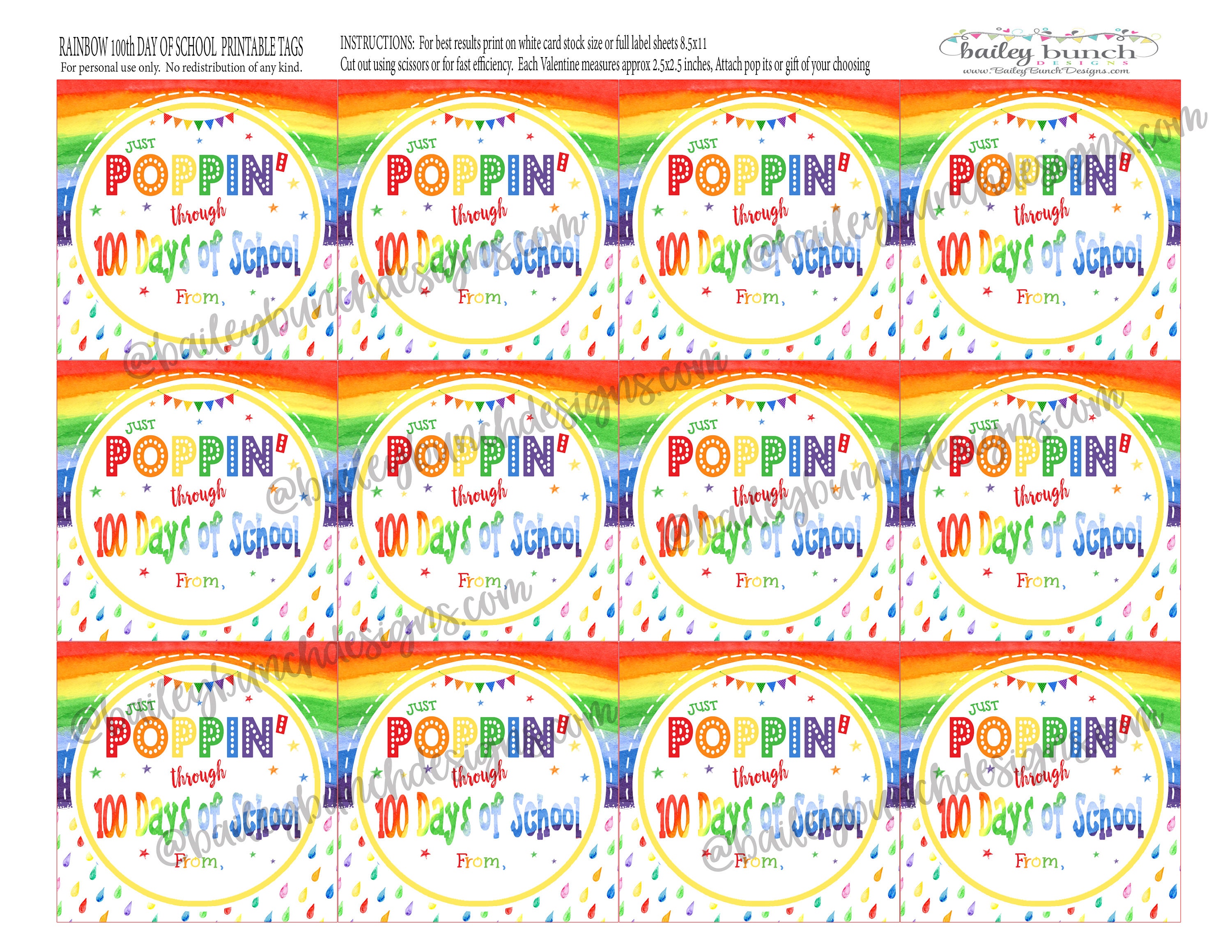 Rainbow 100th Day of School Pop It Tags 100th Day of School - Etsy