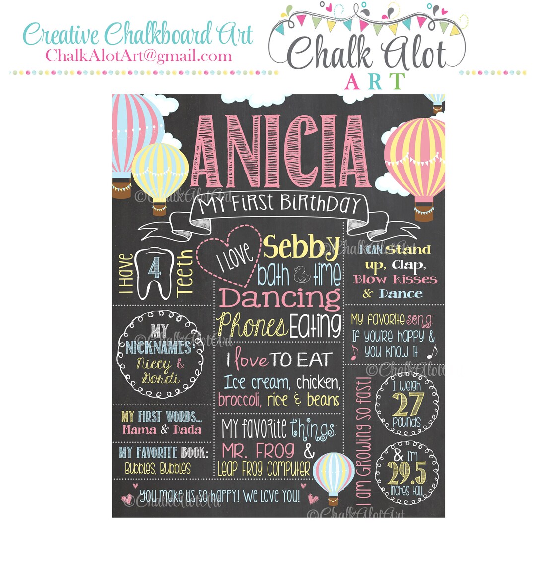 Hot Air Balloon Birthday Chalkboard, Hot Air Balloon Birthday, Birthday ...