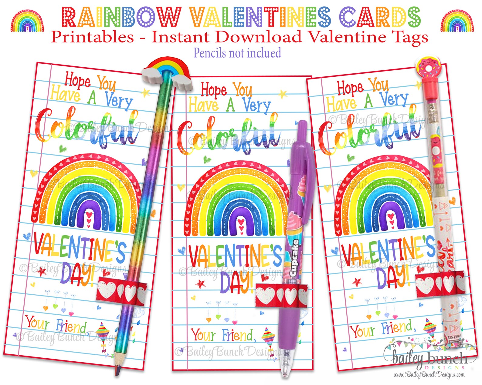 Rainbow Valentines Gift Tags Colorful Valentine's Tags - Etsy