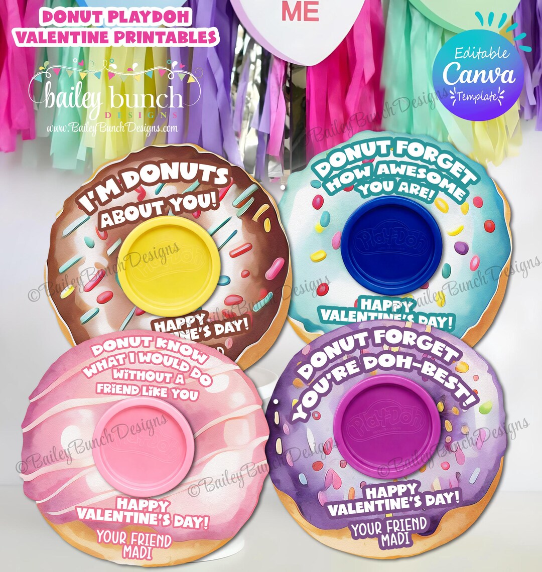 Donut Play Dough Valentine Printable Classroom Party Cards Exchange ...