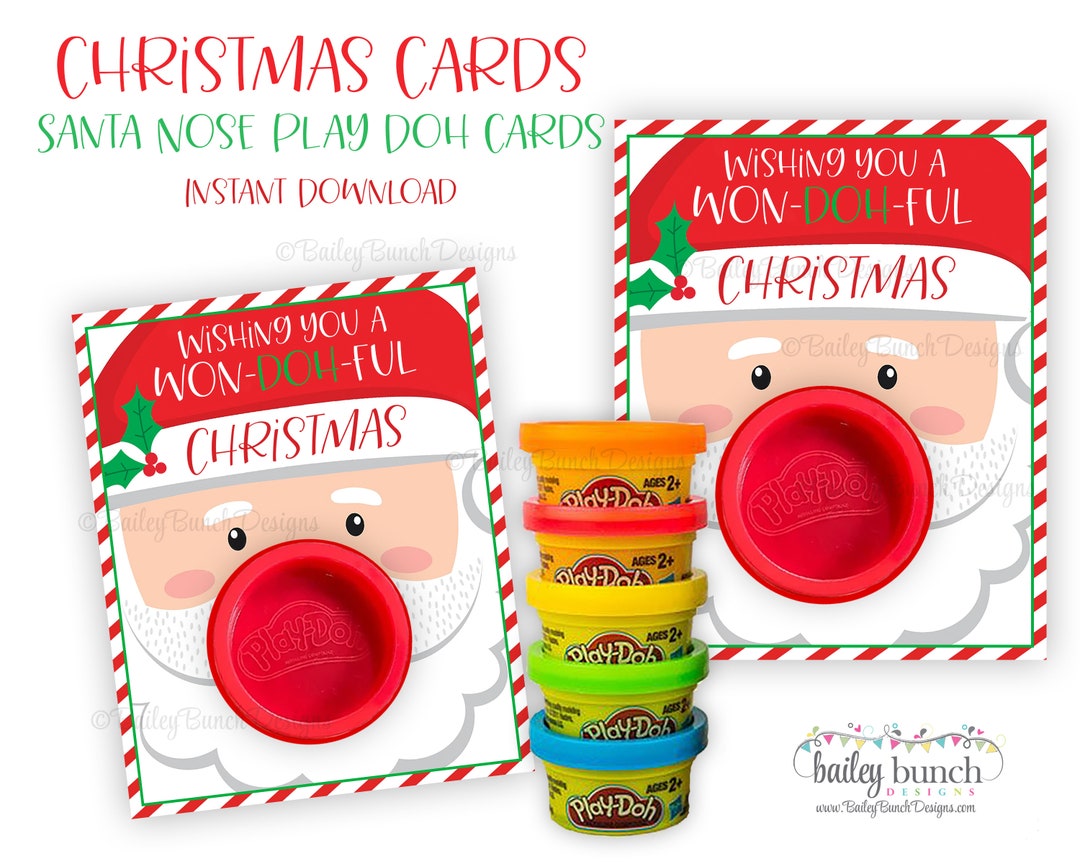 Santa Nose Playdoh Christmas Cards, Playdoh Favors, Merry Christmas ...