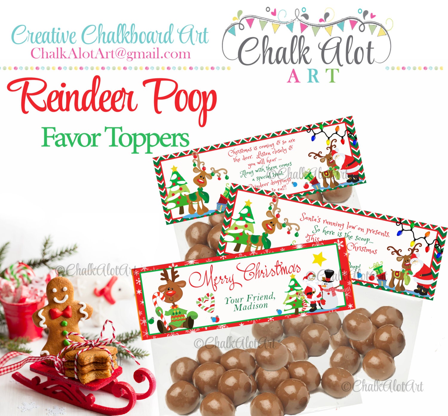 Christmas Reindeer Poop Treat Bag Toppers, Christmas Favors ...