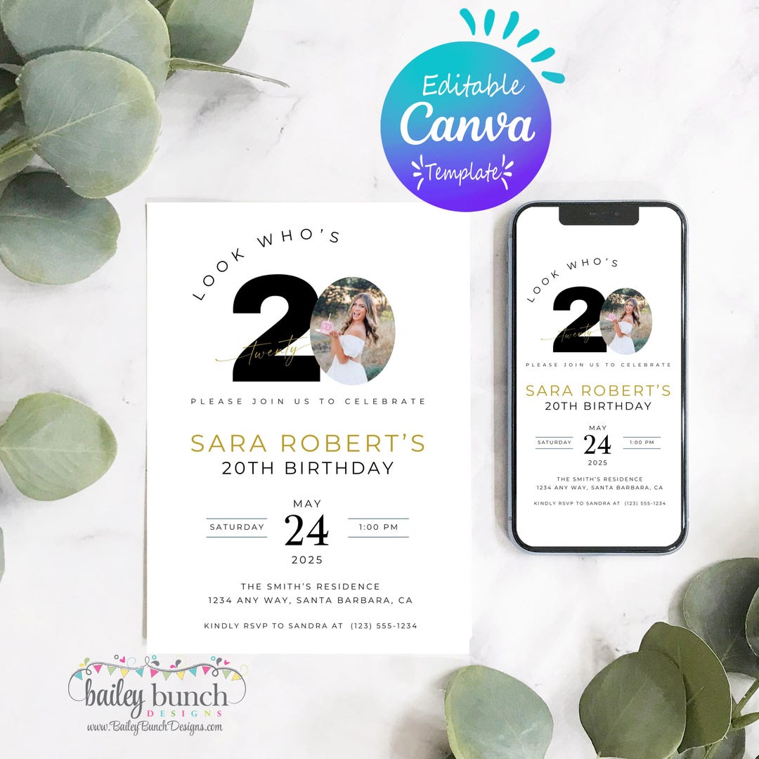 20th Birthday Invitation, Thirty, Digital Download, for Men or Women ...