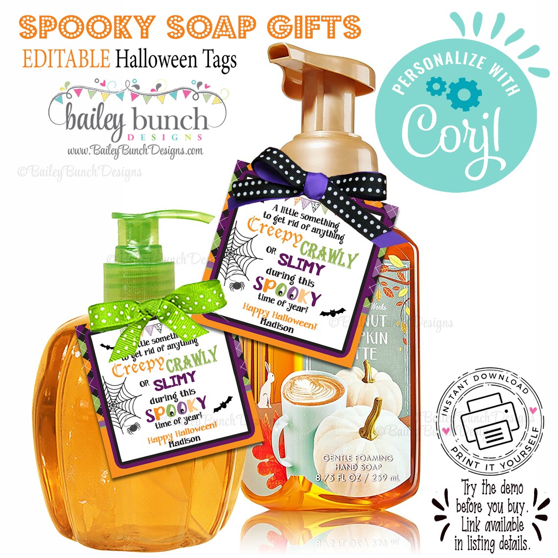 Editable Halloween Spooky Soap Gift Tags Trick or Treat - Etsy