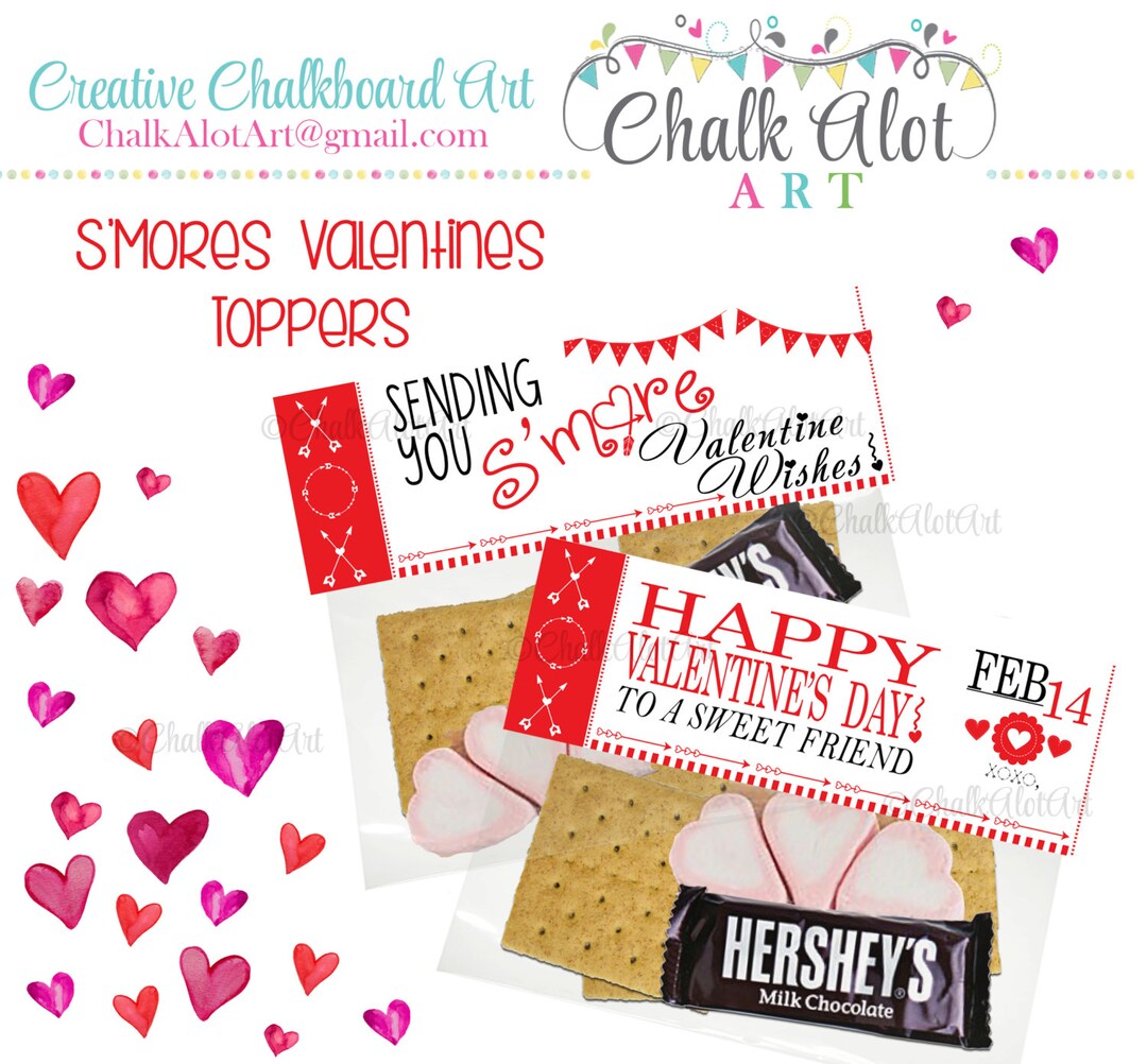 S'mores Valentine Treat Bag Toppers, Valentine Favors, Valentine's Day ...