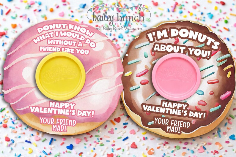 Donut Play Dough Valentine Printable Classroom Party Cards Exchange ...
