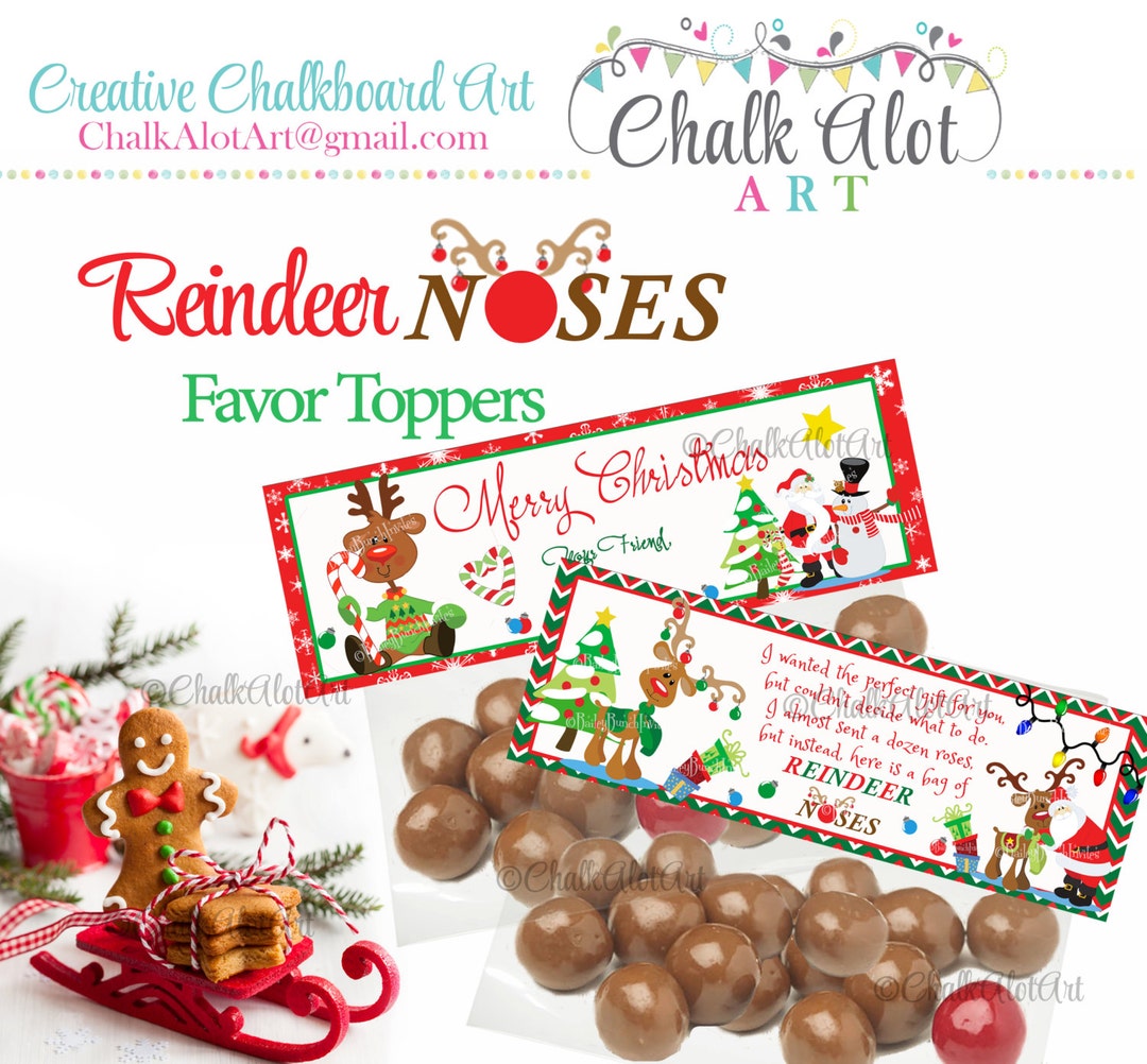 Christmas Reindeer Noses Treat Bag Toppers, Christmas Favors - Instant ...