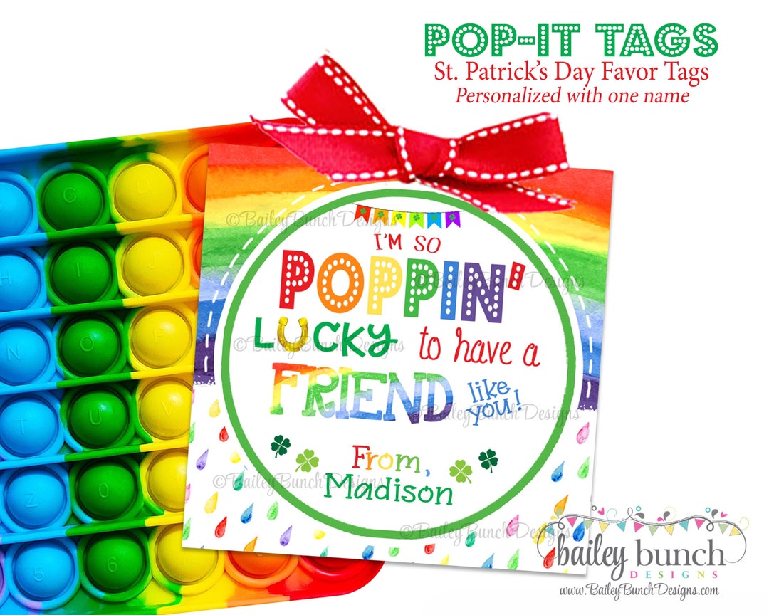 Rainbow St. Patrick's Day Pop It Gift Tags, St Patricks Day Gifts ...