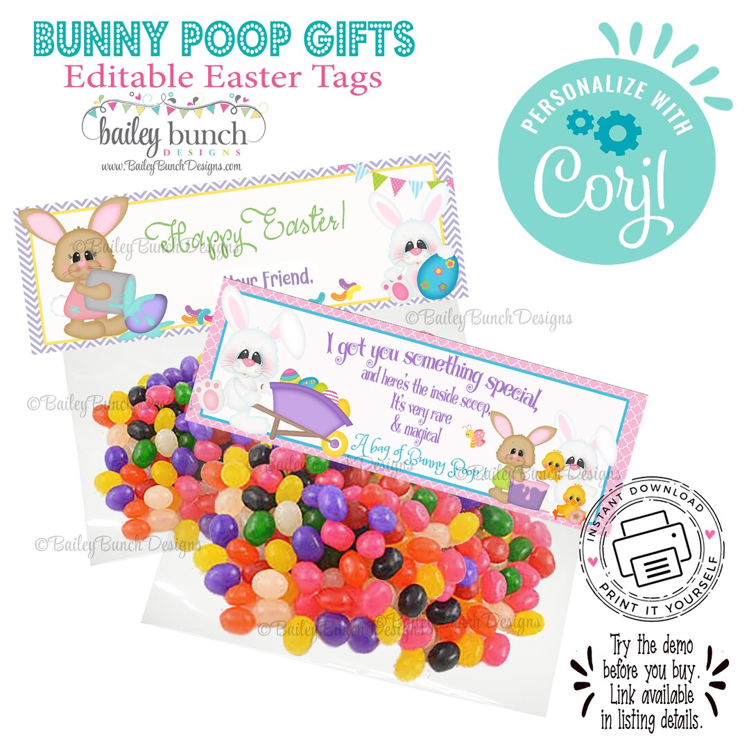 Editable Easter Bunny Poop Gift Tags, Easter, Bunny Poo Gift Labels ...