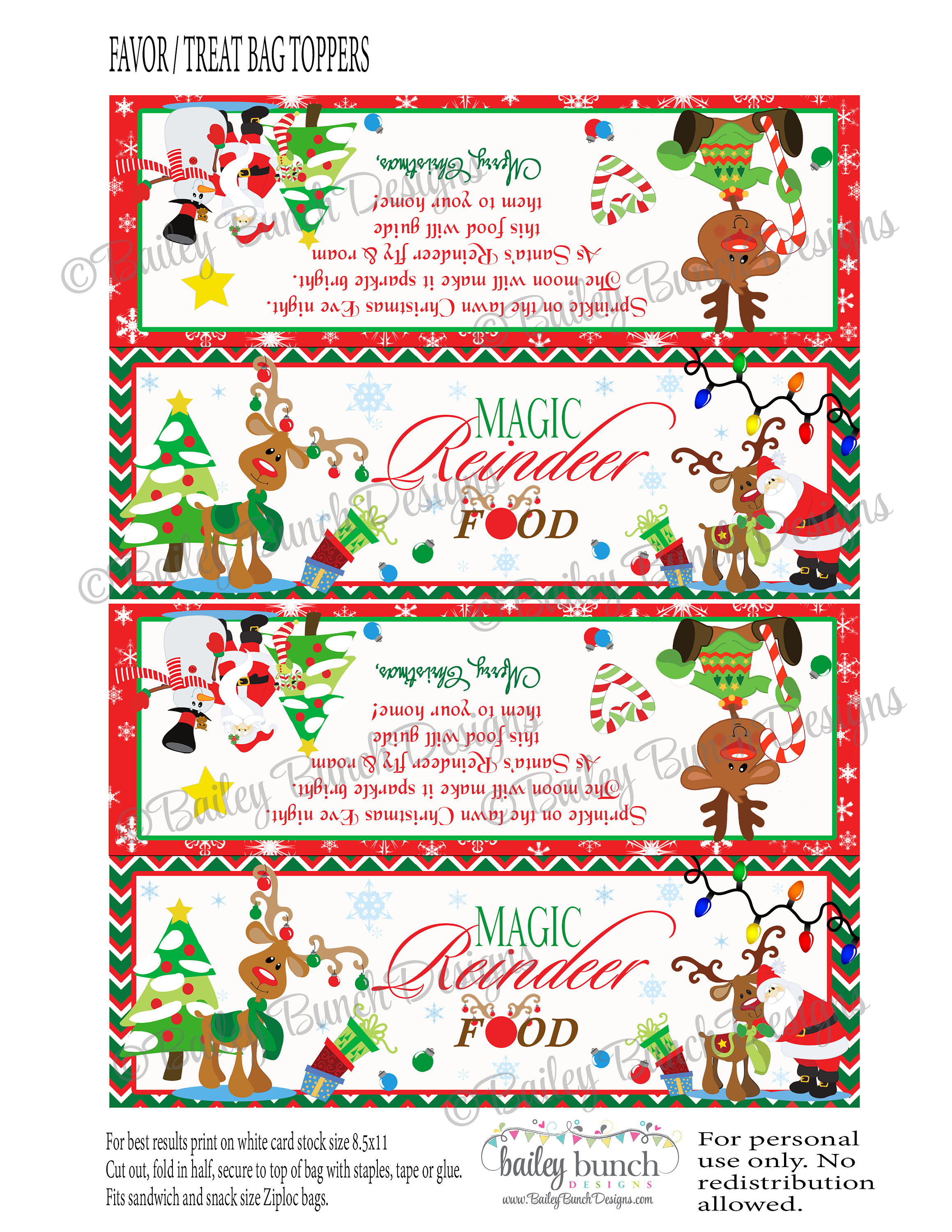 Christmas Reindeer Food Treat Bag Toppers, Christmas Favors - Instant ...