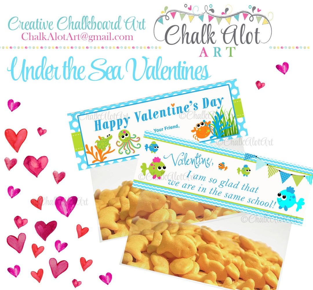 Under the Sea Valentine Treat Bag Toppers, Same School Valentine Favors ...