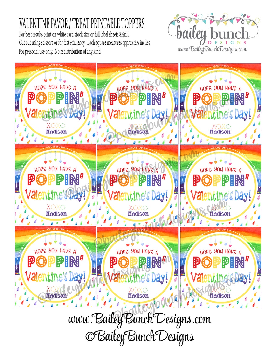 Rainbow Valentine Pop It Gift Tags, Valentines Gifts, Teacher, Pop-its ...