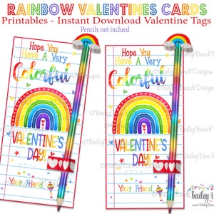 Rainbow Valentines Gift Tags Colorful Valentine's Tags Teacher Pencil ...