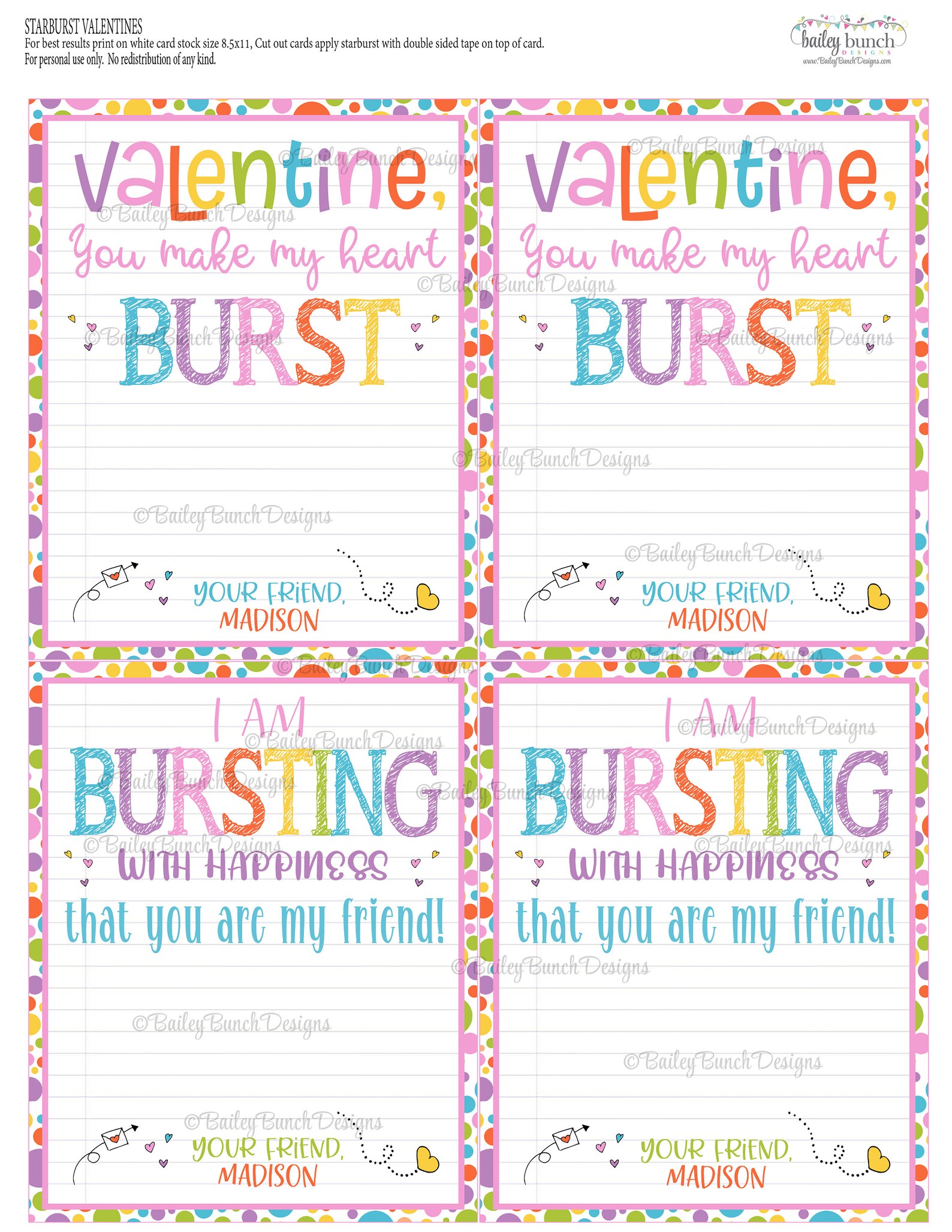 Starburst Valentines, Heart Burst Valentine, 2 Different Designs ...