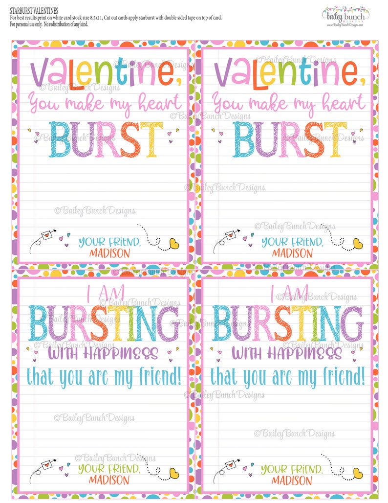 Starburst Valentines, Heart Burst Valentine, 2 Different Designs ...
