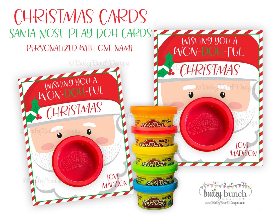 Santa Nose Playdoh Christmas Cards, Playdoh Favors, Merry Christmas ...