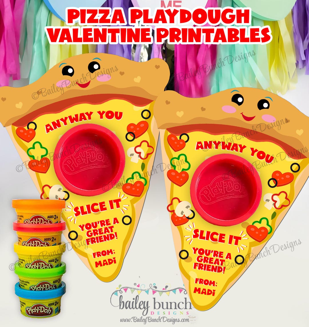 Pizza Play Dough Valentine Printable, Non-candy Valentine, Printable ...
