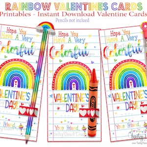Rainbow Valentines Gift Tags Colorful Valentine's Tags Teacher Pencil ...