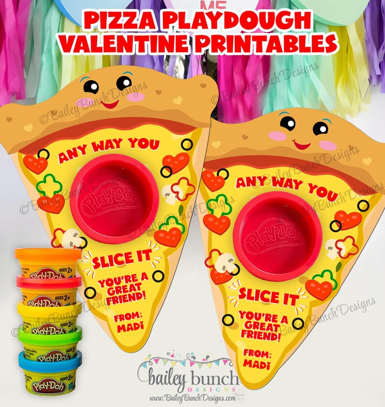 Pizza Play Dough Valentine Printable, Non-candy Valentine, Printable ...