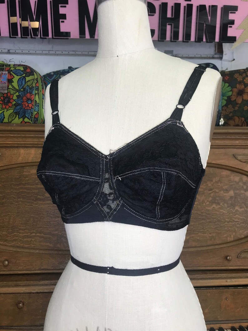 Vintage 1950s Bra Black Bullet Bra Pin Up Lingerie 32c Etsy