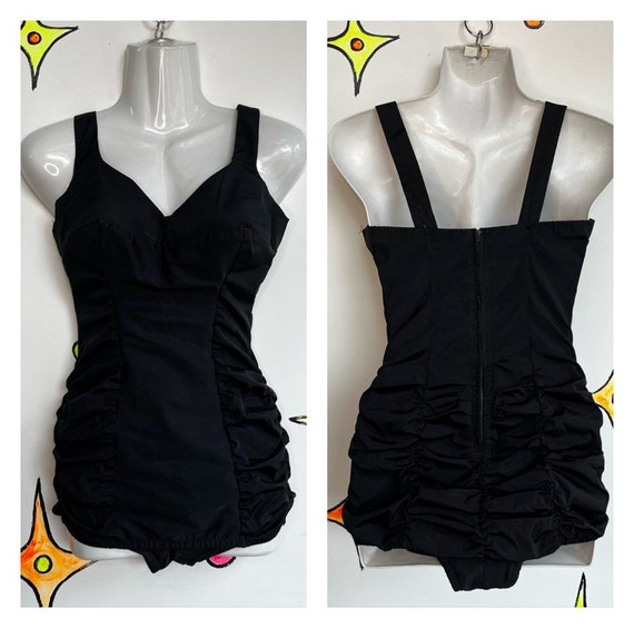 Vintage 50s 60s | MOD Black One Piece Swimsuit Playsu… - Gem