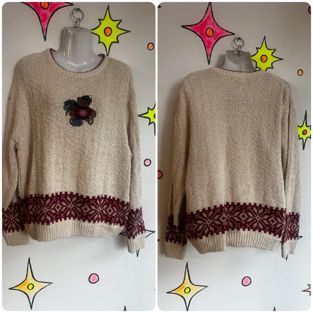 Vintage 90s | Teddy Bear Tacky Ugly Embroidrred Christmas Sweater ...