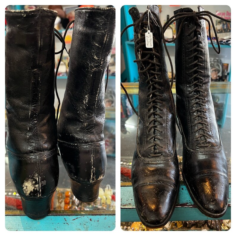 Antique Leather Boots | Black Pointy Lace up Boots | Narrow 6-7? - Etsy