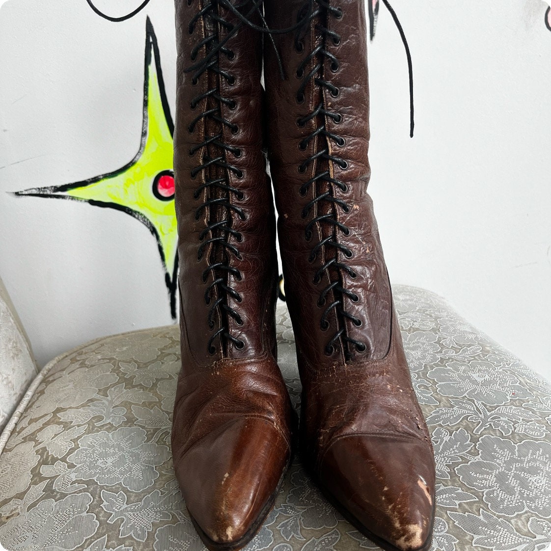 Antique Leather Victorian Boots Brown Pointy Lace up Boots Size 7.5-8 ...