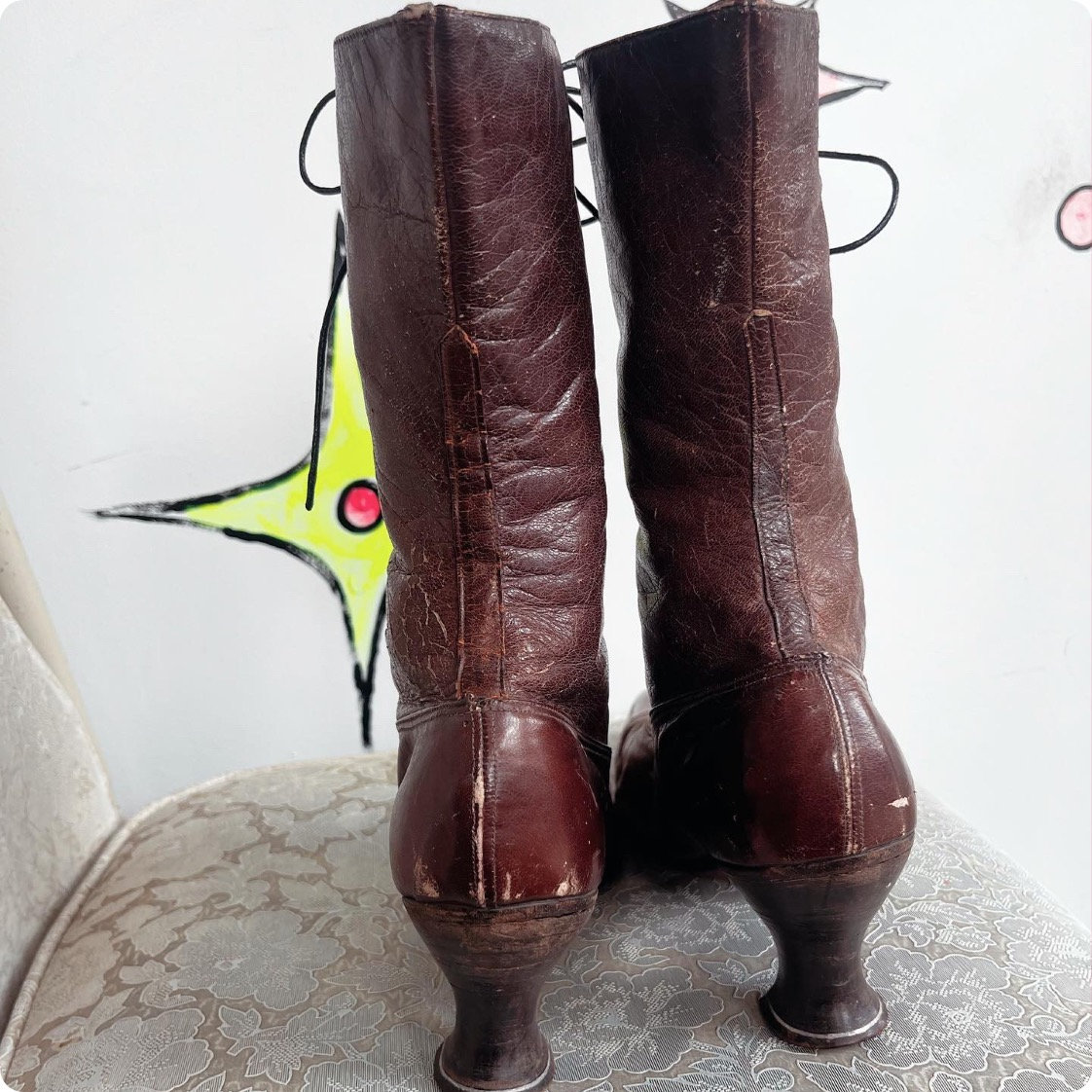 Antique Leather Victorian Boots Brown Pointy Lace up Boots Size 7.5-8 ...