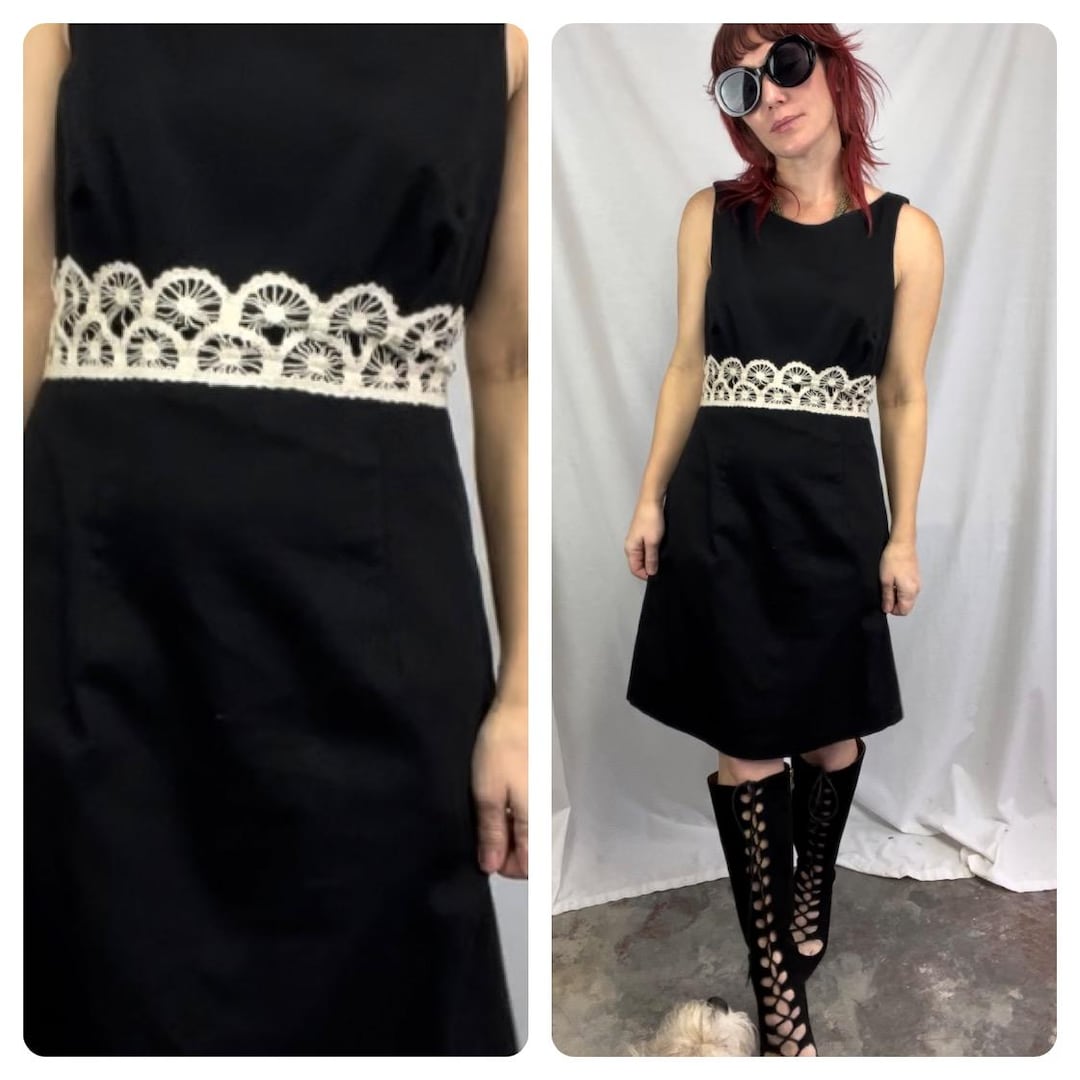 Vintage 50s 60s | Black Lace Trim Beatnik Mod Classic LBD A Line Mini ...