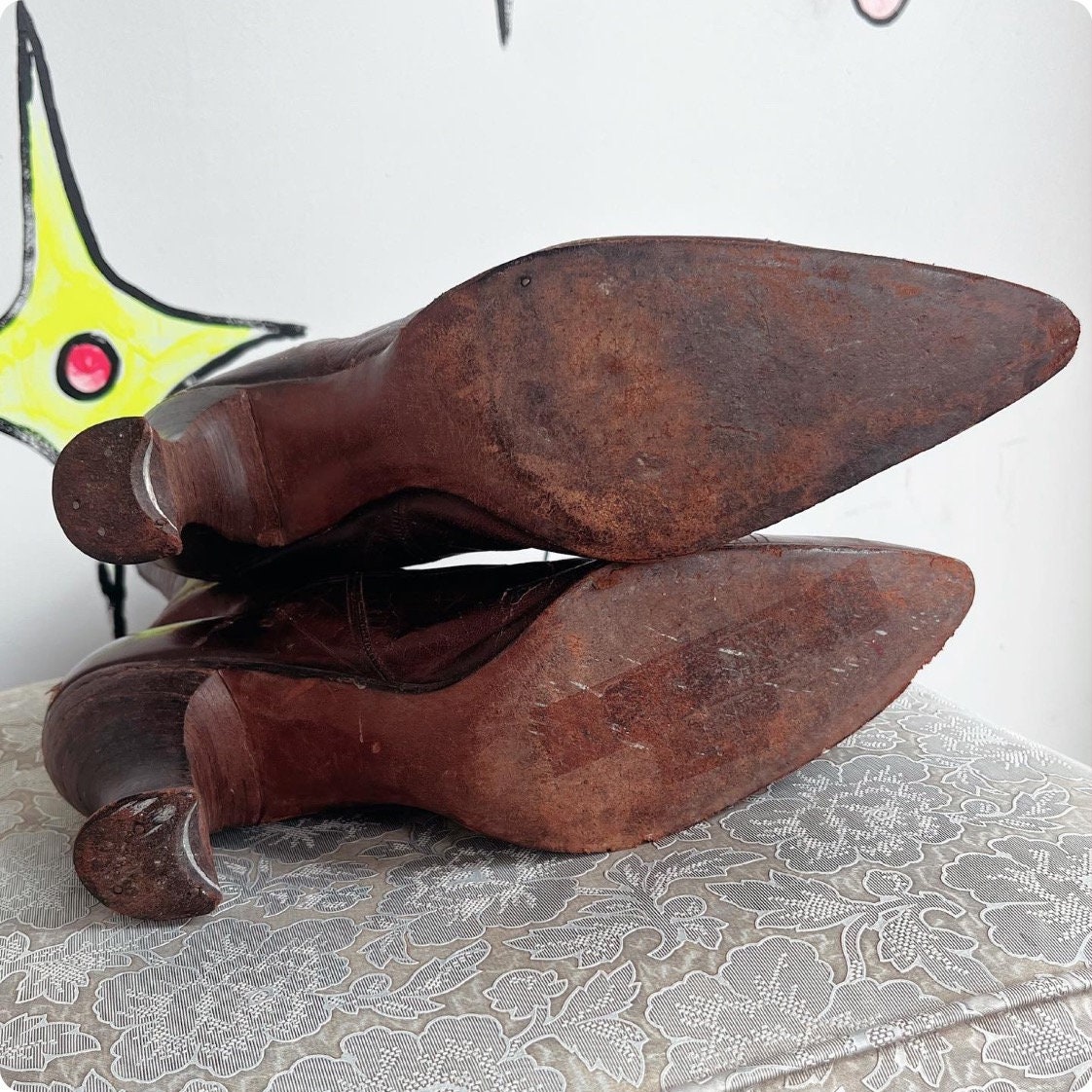 Antique Leather Victorian Boots Brown Pointy Lace up Boots Size 7.5-8 ...