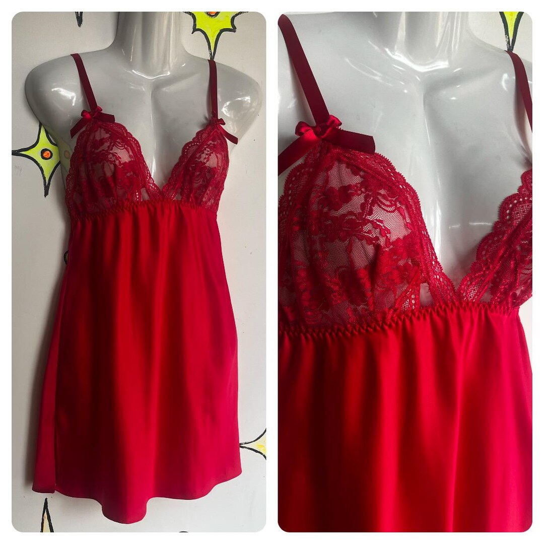 Vintage Victorias Secret Slip | Red Silk Lace Goth Vamp Babydoll Fairy ...