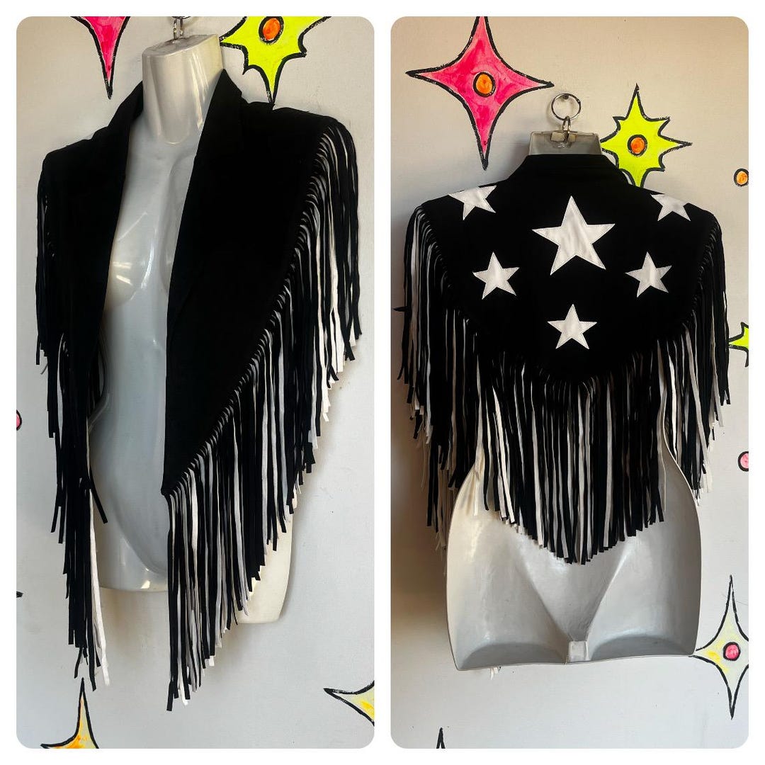 Retro Western Embellished Black Faux Suede Fringe Collar - Etsy