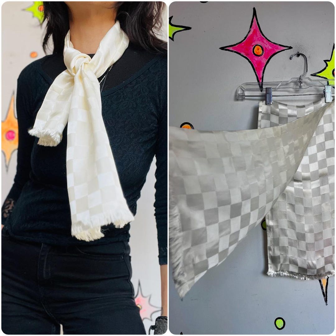 Vintage 1940s White Silk Checkered Scarf Edwardian Cravat Neck Tie ...