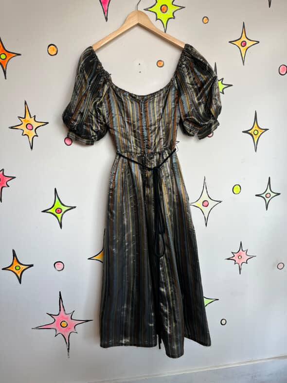 Vintage 80s Silver & Gold Poofy Princess Party Glam Prom Dress W Velvet ...