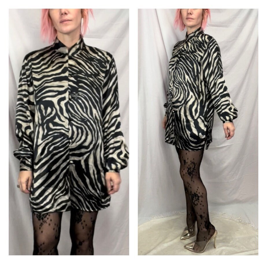 Vintage 90s Y2K Silky Zebra Print Robe Kimono Cover up Blouse Size M - Etsy