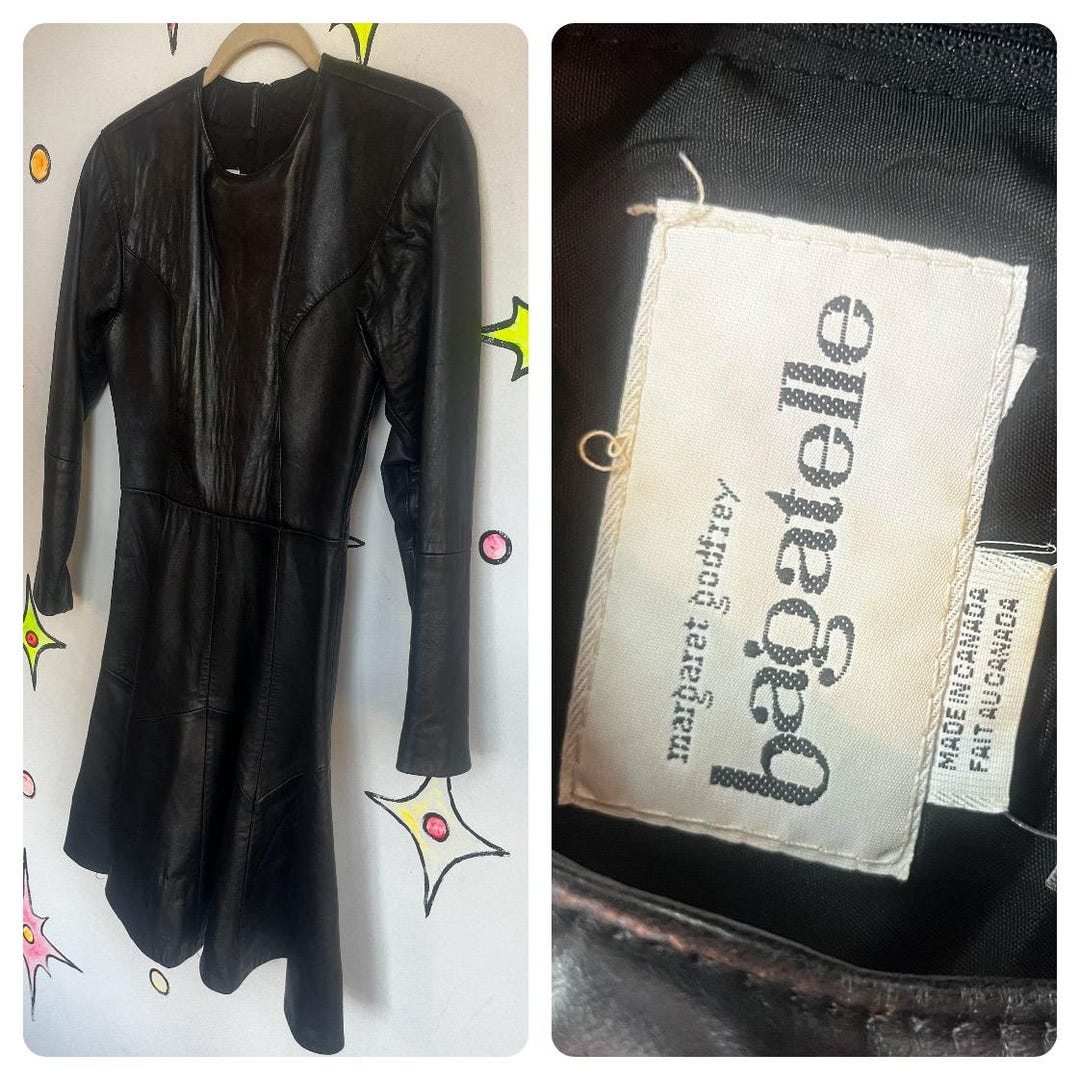 Vintage 80s Sexy Dominatrix Black Leather Dress Margaret Godfrey ...