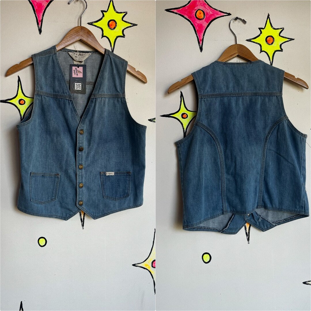 Vintage 70s Denim Vest Western Bohemian Small - Etsy
