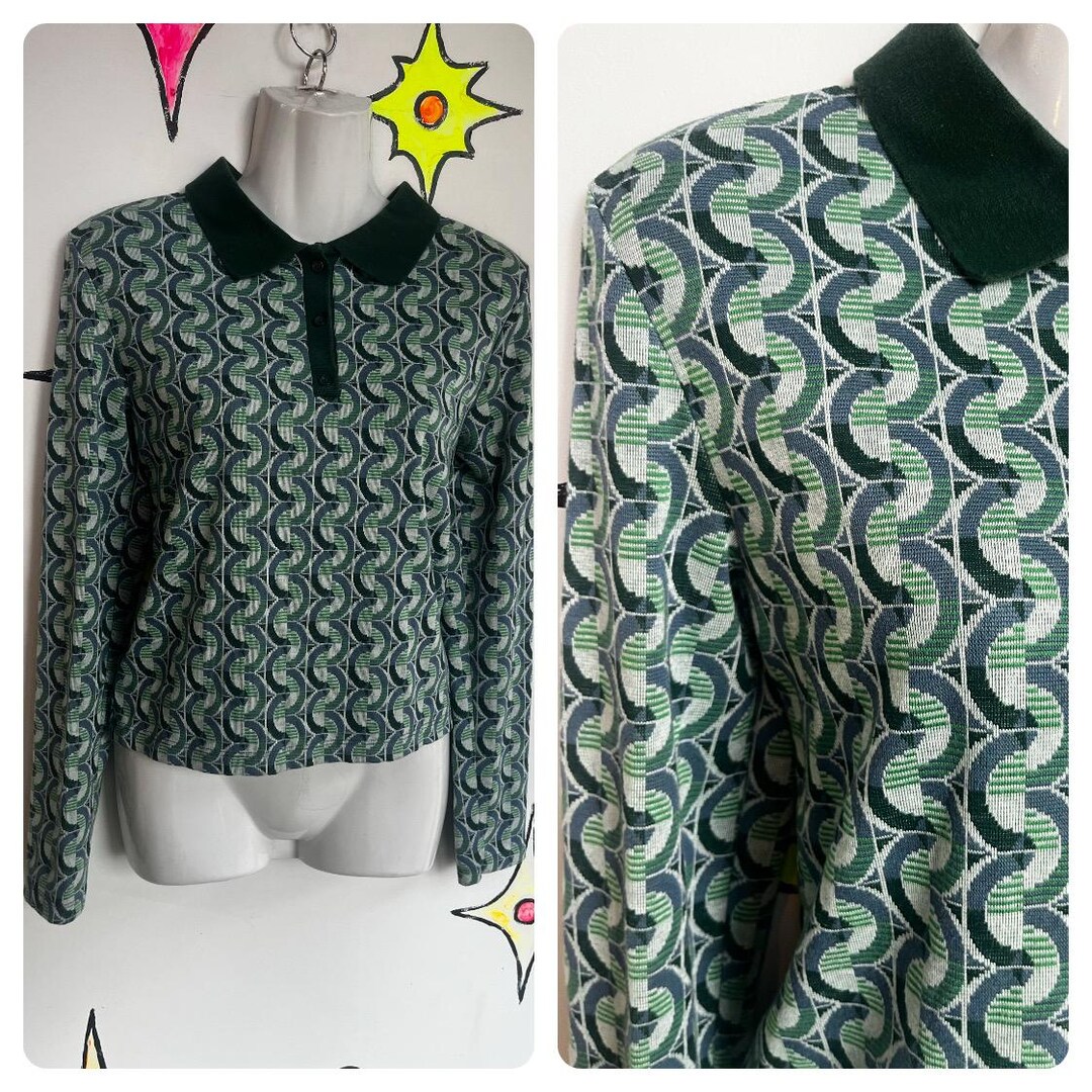 Vintage 70s Groovy Green Retro Disco Collar Shirt Medium - Etsy