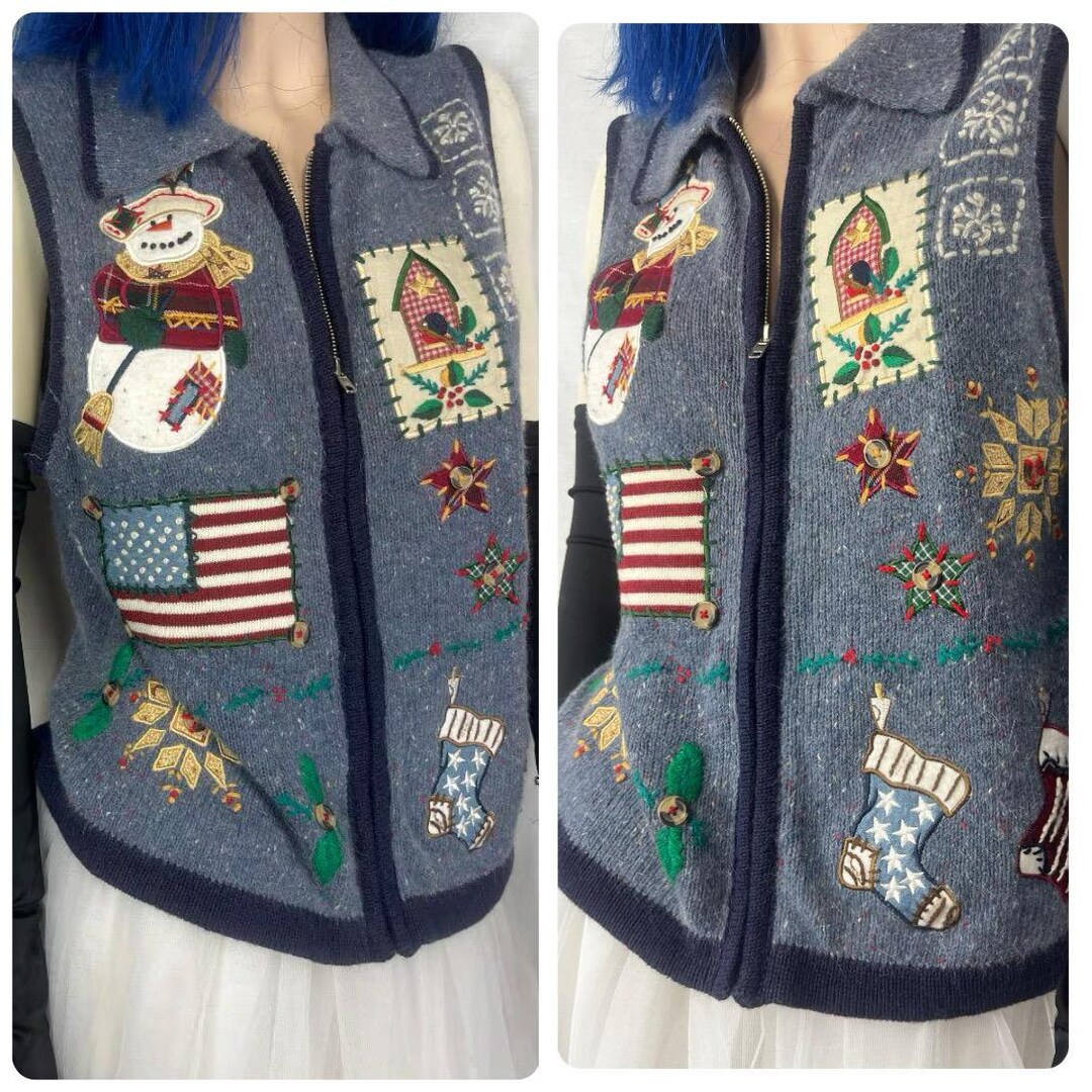 Vintage 90s | Patchwork Knit Tacky Ugly Christmas Sweater Vest | PL - Etsy