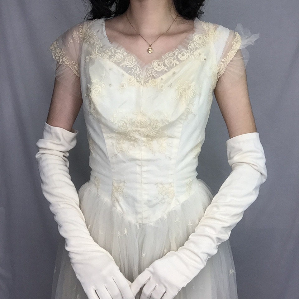Vintage 50s 60s Victorian Chiffon Lace Elegant Ruffles Wedding Dress - Etsy