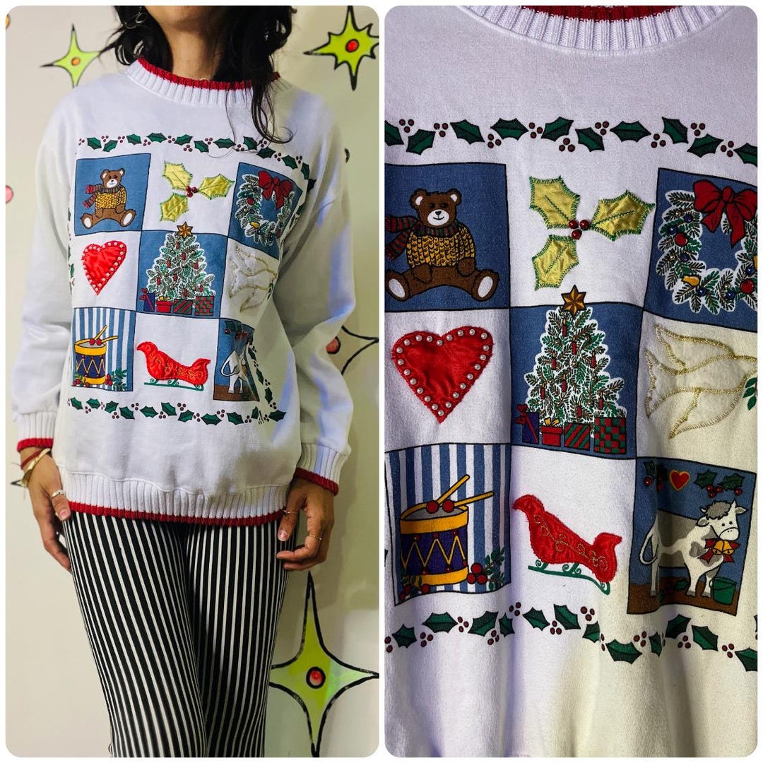 Vintage 80s 90s Tacky Ugly Christmas Patchwork Sweater – Holiday Party ...