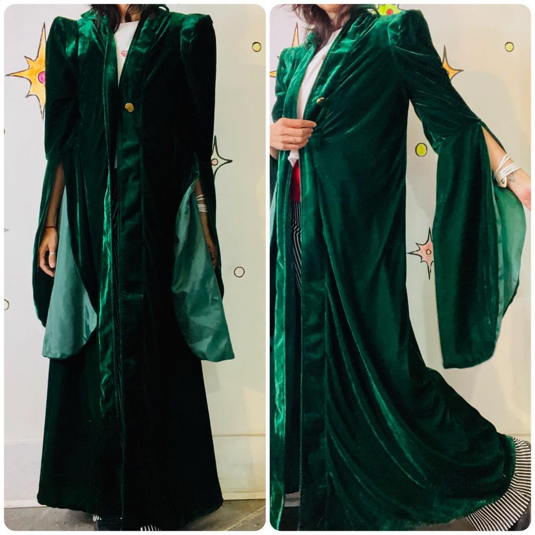 Emerald Green Velvet Goth Robe Witch Sorceress Bell Sleeve Fairy Grunge ...