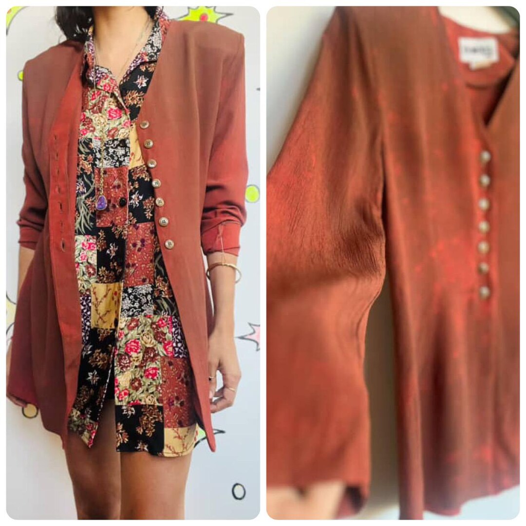 Vintage 90s Wearable Art Rusty Orange Blazer Blouse | Boho Fairy Grunge ...