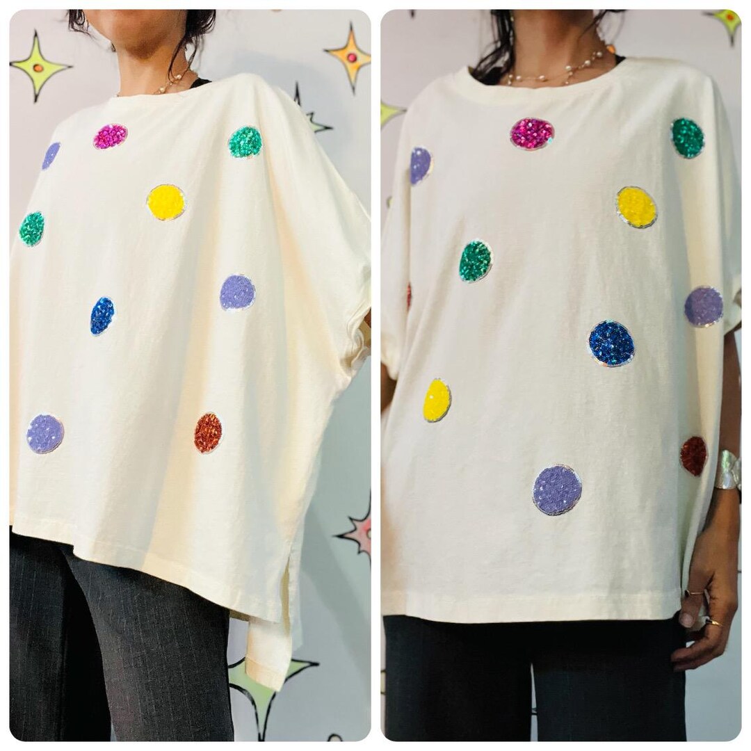 Vintage 80s 90s Rainbow Sequin Polka Dot Circuscore Clown Oversized Tee ...