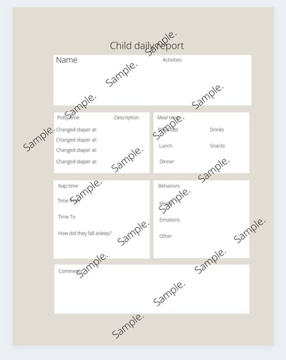 Childcare Daily Report Sheet Etsy
