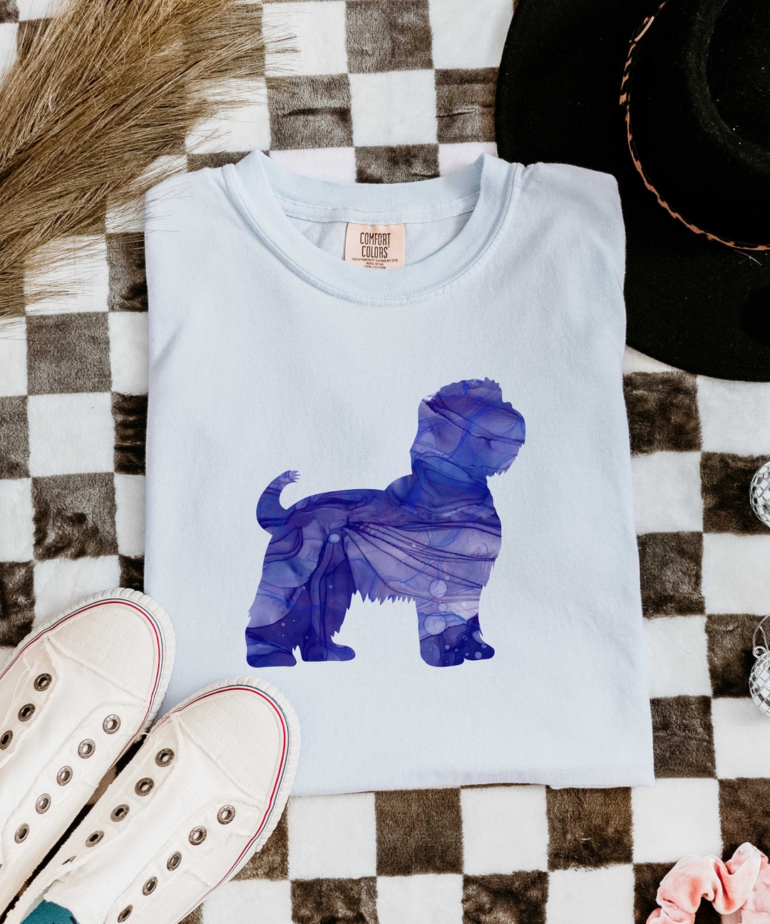 Royal Blue Shih Tzu Silhouette Alcohol Ink Marble Navy Multicolor Heavy ...