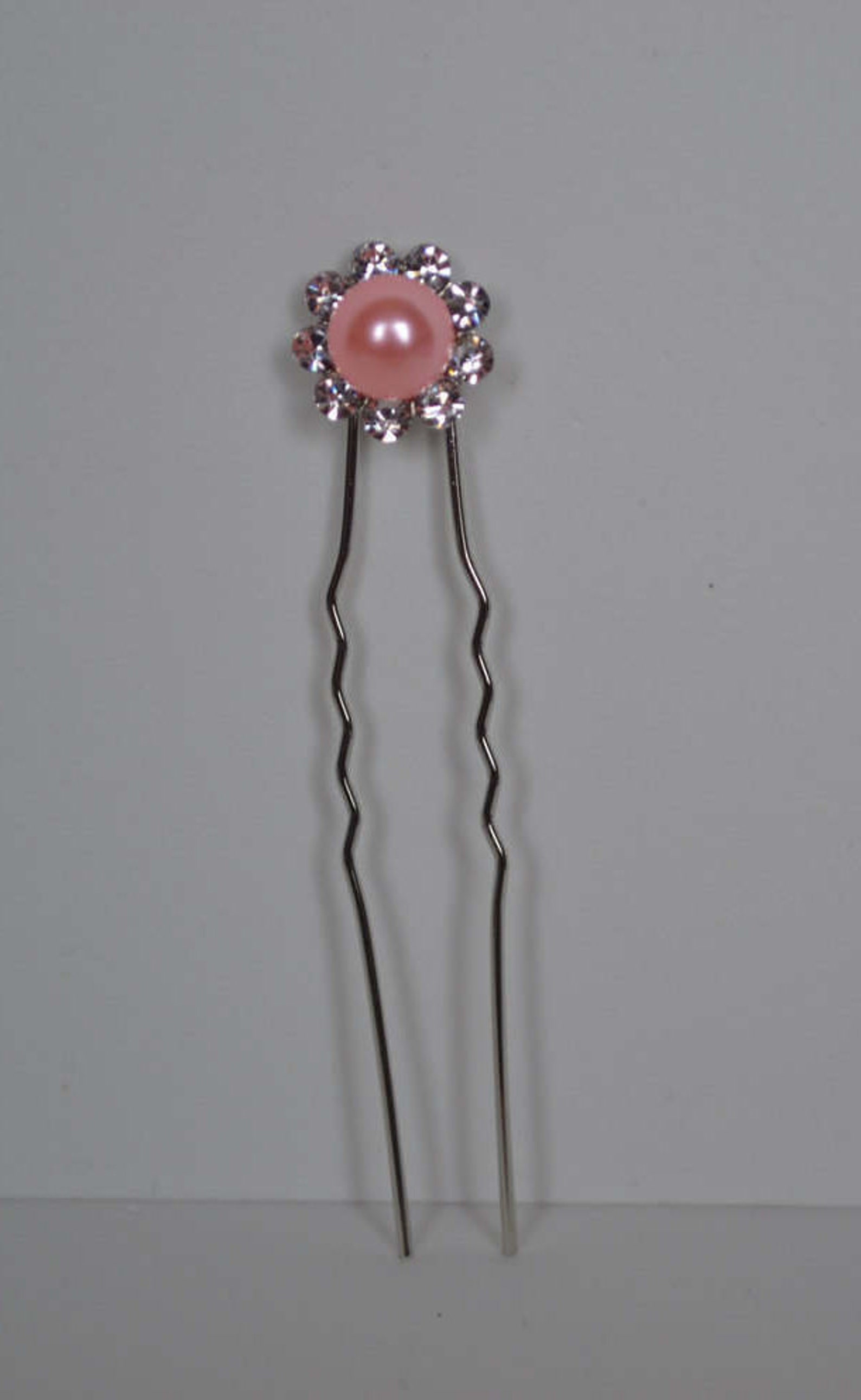 Wedding Bridal Hair Pins Pink Pearl Flower Shape With Crystal Etsy Uk