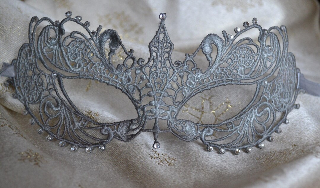 Silver Masquerade Mask Lace With Jewelled Diamantes Venetian - Etsy